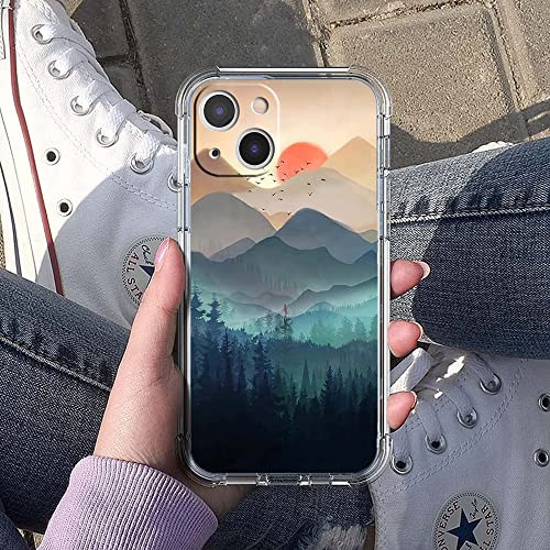 Vesidurt Mountain Sunset for iPhone 13 Mini Case,Nature Wilderness Landscape Pattern Case for Men Women,Trendy Soft TPU Protective Case for iPhone 13 Mini