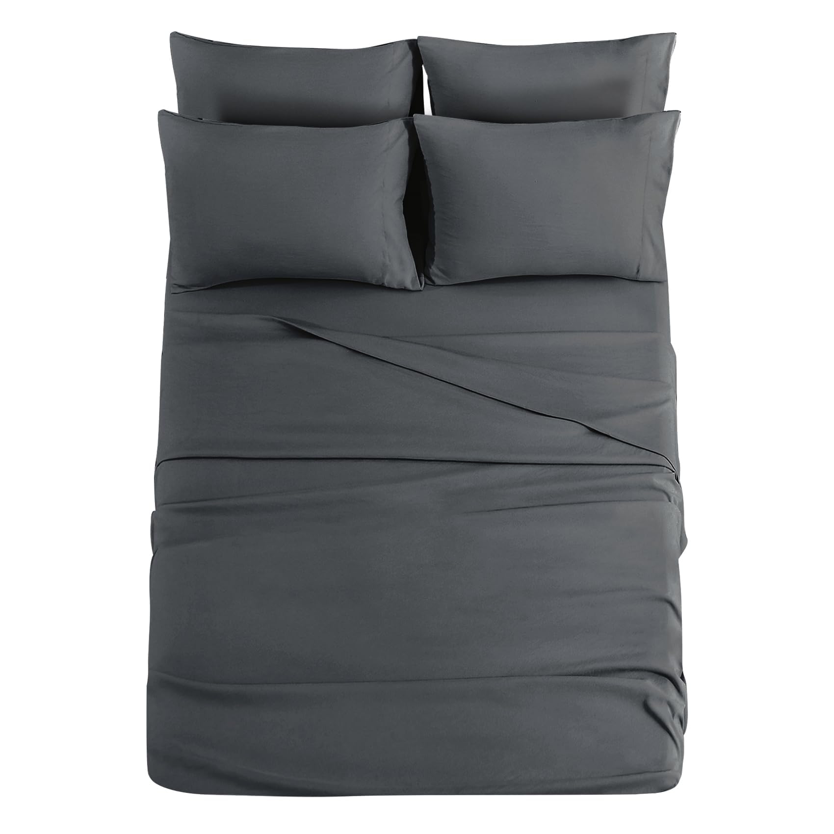 JOLLYVOGUE 6PC King Size Sheet Set, Dark Grey Bed Sheets for Bedroom with Deep Pocket, Cooling 6-Piece Bed Sheet Set with 1 Flat Sheet, 1 Fitted Sheet & 4 Pillowcases