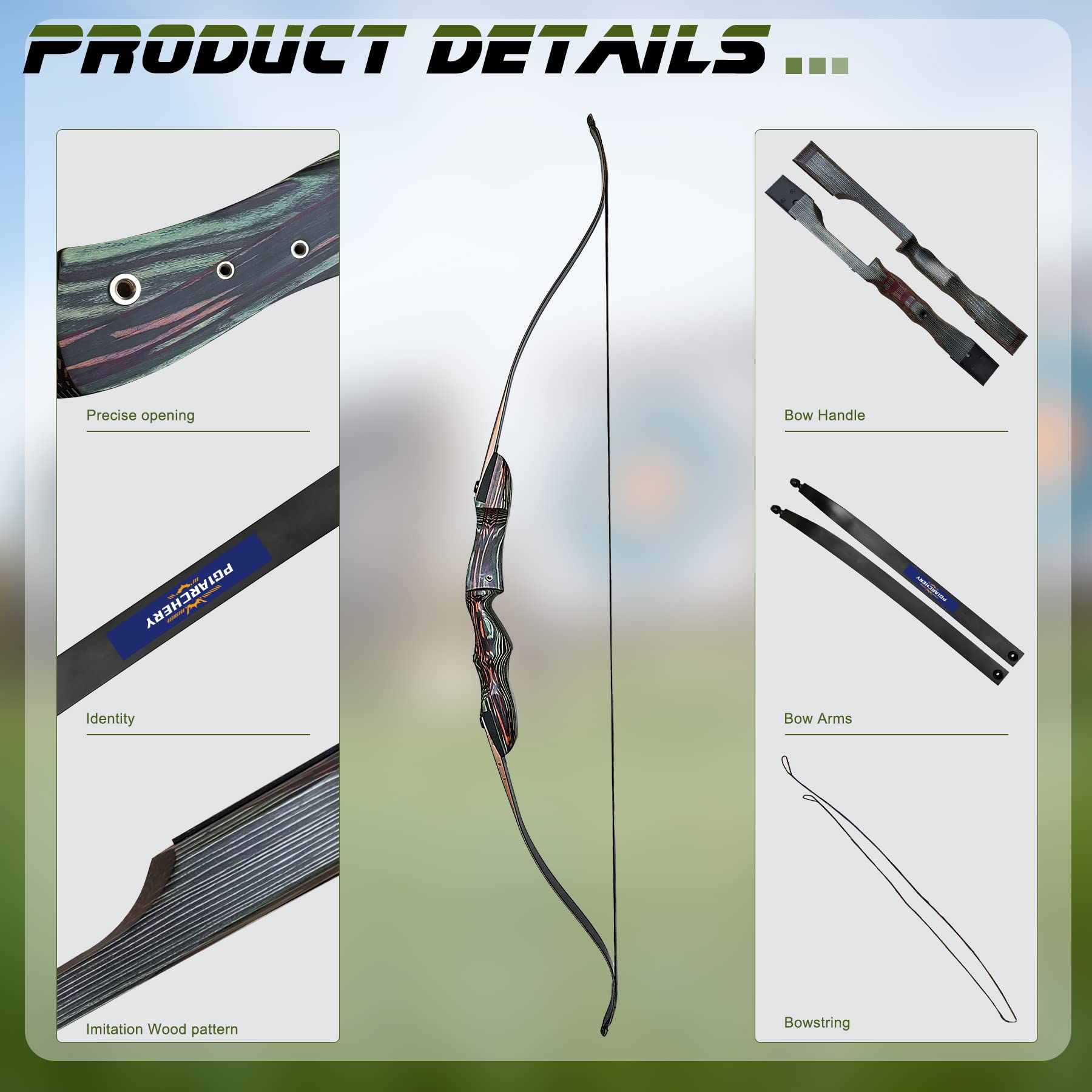 PG1ARCHERY Takedown Recurve Bow for Adults Traditional Hunting and Target 62 inch- Right & Left Handed - 30-60lbs (35lbs, Right Hand)