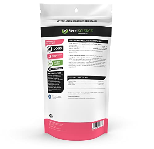 VetriScience Probiotic Everyday for Dogs Duck Flavor 120 Chews - Itchy Skin Gut Health and Gas Relief with Prebiotics