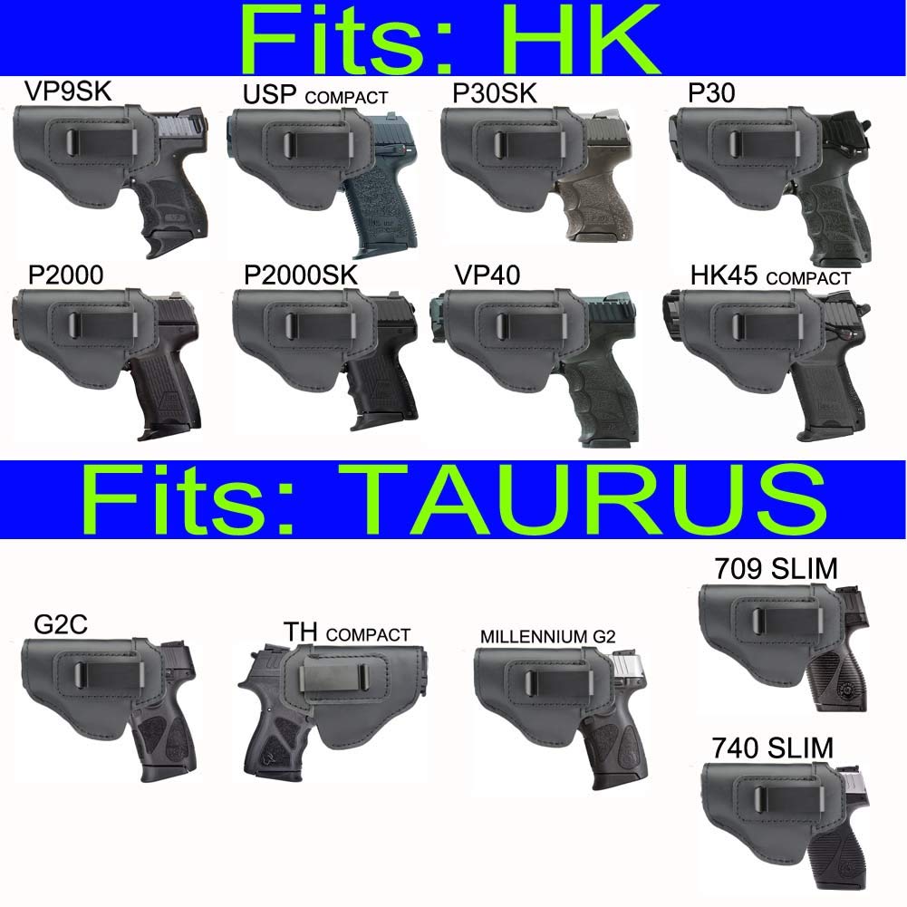 IWB Leather Holster for Inside Waistband Concealed Carry Fits:S&W M&P Shield-Glock19 26 29 30 32 43-Beretta Px4-RUGER EC9s-SIG-HK-Taurus-XDS or Similar Sized Handguns