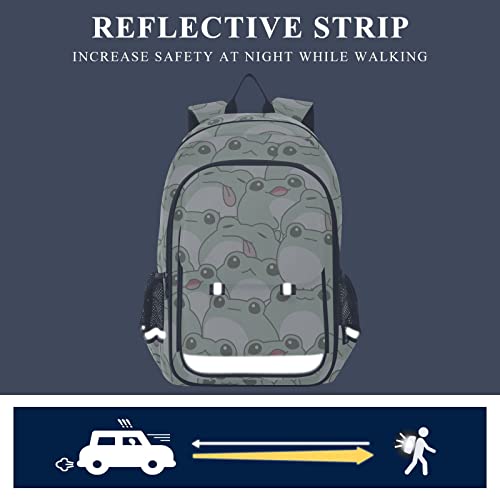 Vnurnrn Cute Frogs Kids Backpack Big Storage Multiple Pockets 17.7 IN Bookbag with Chest Buckle Reflective Strip for Boys Girls 6+ years in Primary Middle High School