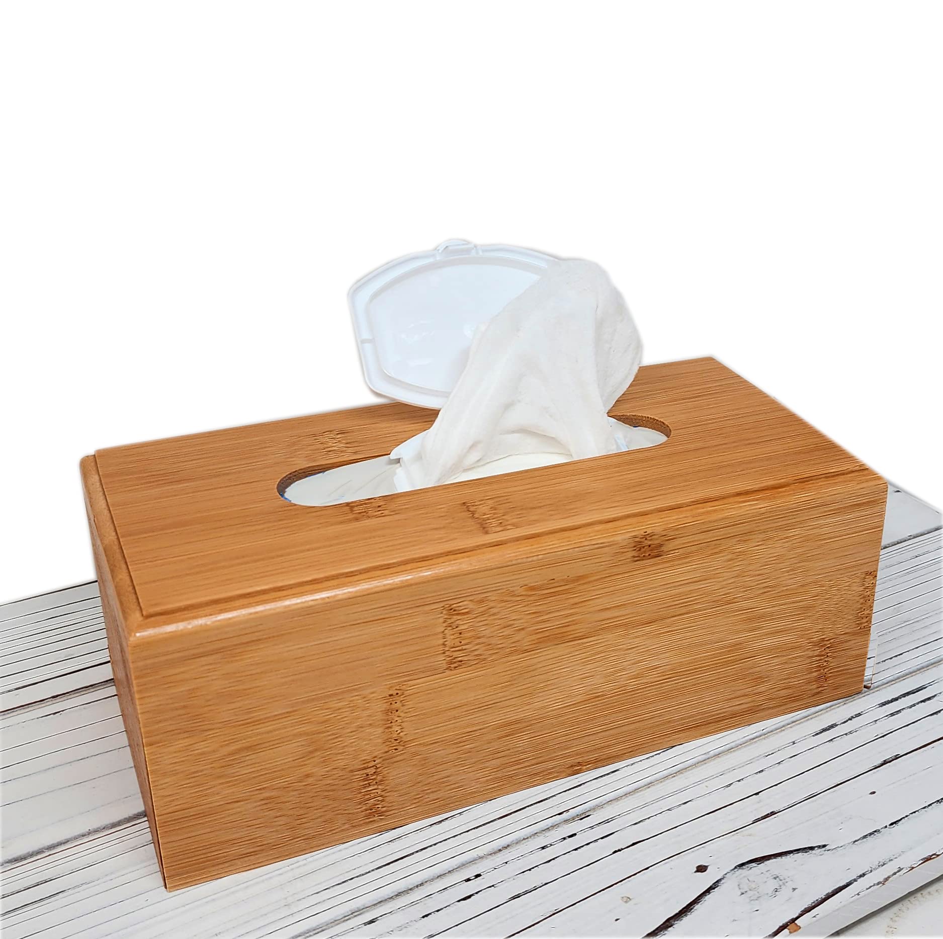 Tissue & Baby Wipes Dispenser Holder Box Decorative Wooden Container, Reusable in Bathroom Farmhouse Bamboo. Décor Tissue Box Holder | Refillable Baby Wipes Dispenser