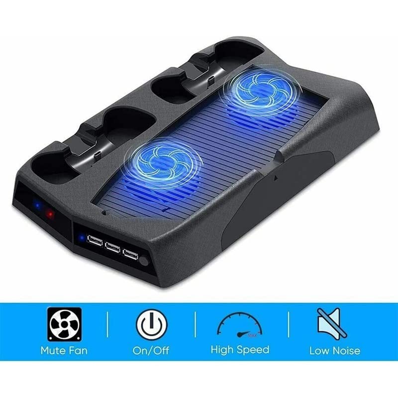 RENSLAT for PS5 Charging Stand Base with Cooling Fan and 3 USB Port Dual Controller Charger Storage Tray Bracket