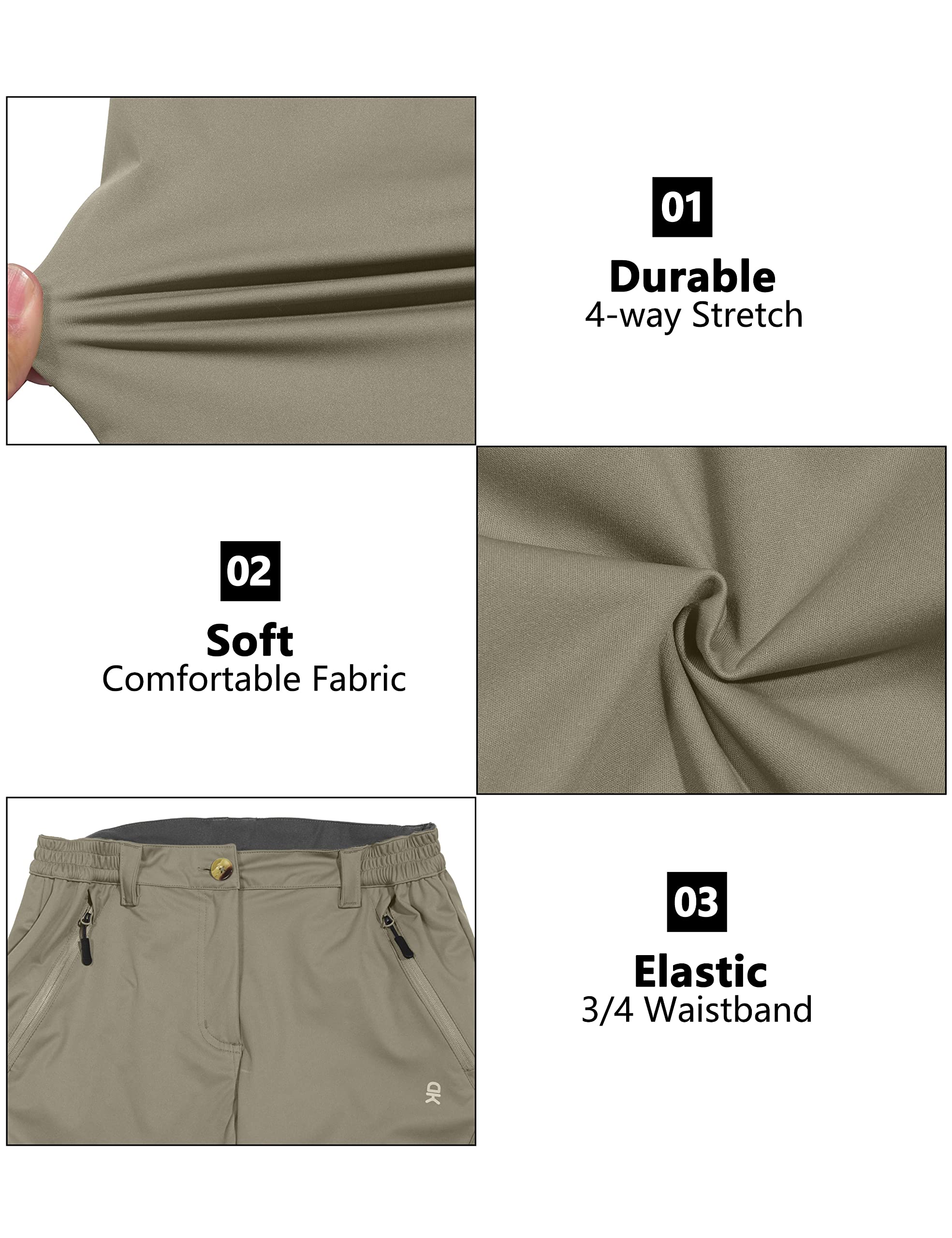 Little Donkey Andy Women's Softshell Hiking Golf Pants Quick Dry Lightweight Outdoor Athletic Four Zipper Pockets Olive Green Large