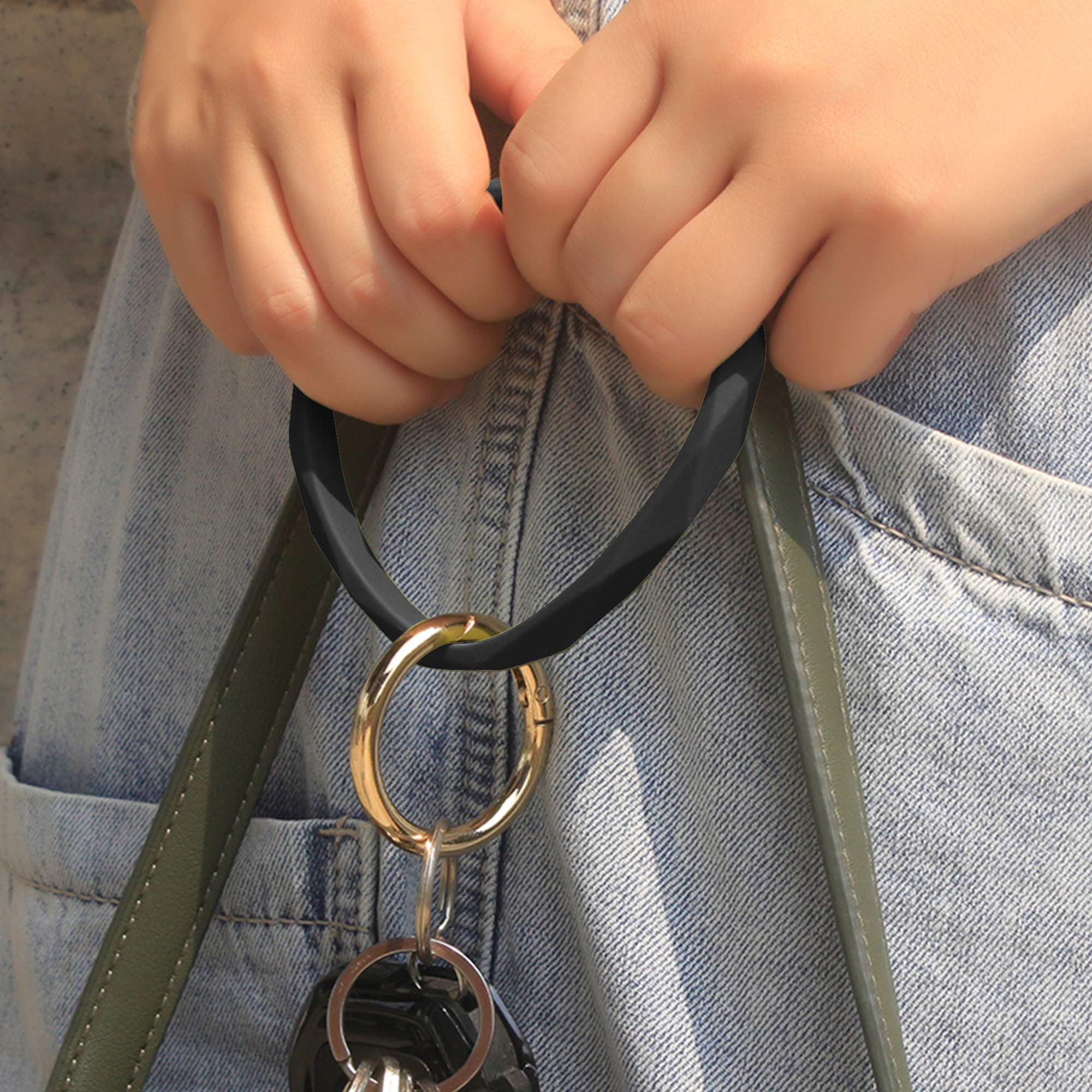 Huakan Key Ring Bracelet Keychain Silicone Bangle for Women and girls Diamond Shaped