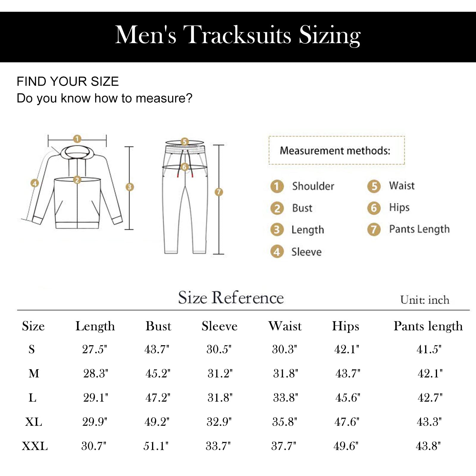 Leglocher Mens Tracksuits Athletic Sports Hooded Jogger Pants Casual Full Zip Jogging Sweatsuit Running, Black-white, Medium