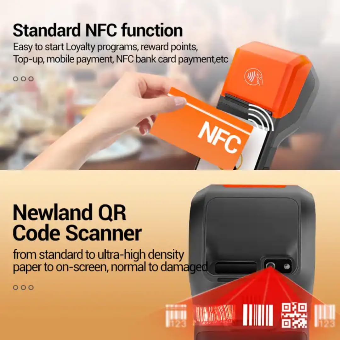 POS PDA H10 Receipt Printer Android 13 and 58mm High Speed Thermal Printer 5.5β Touch Screen. Handheld Mobil Point of Sale Tablet. Scan 1D/2D/QR barcodes and NFC. 2GB Ram+16GB ROM