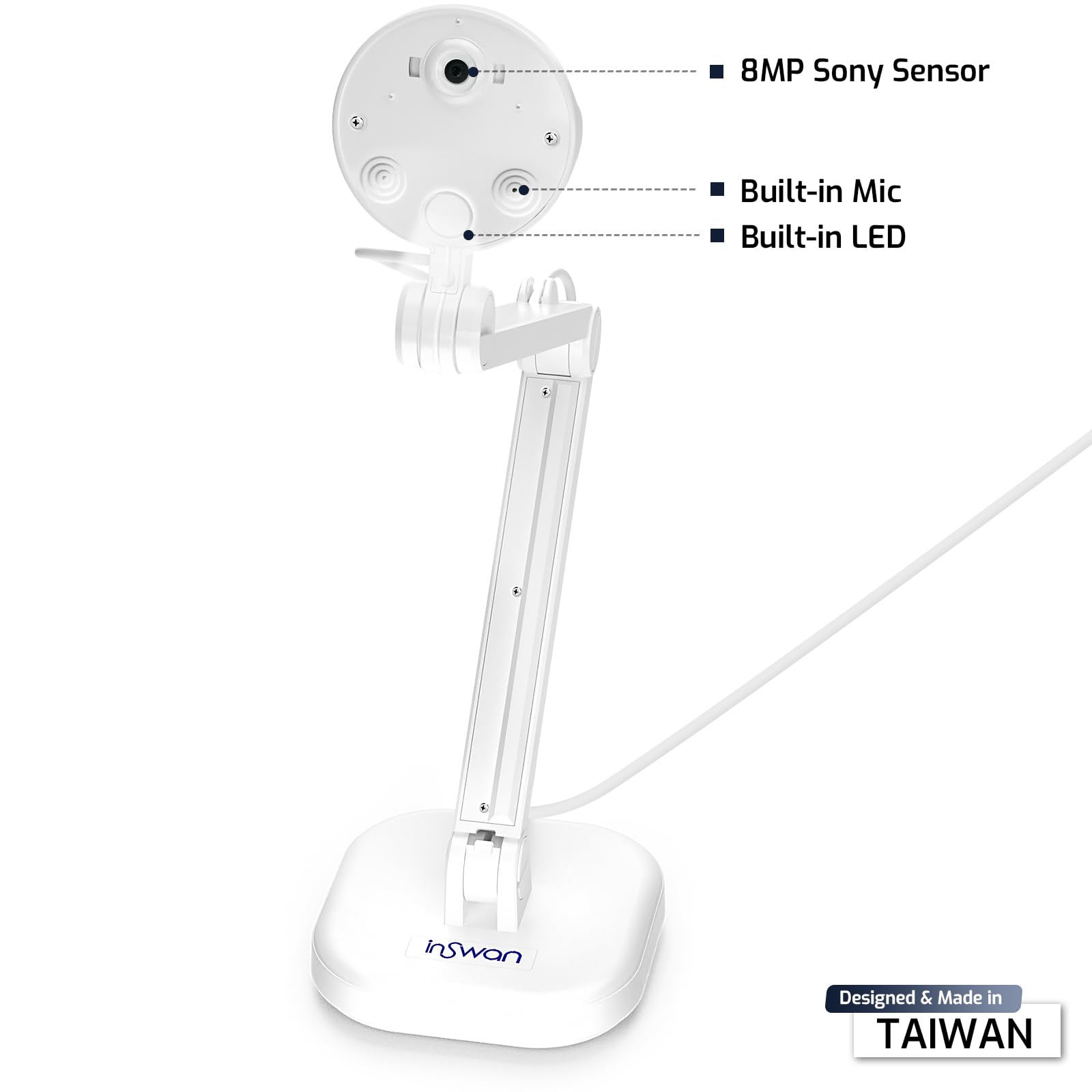 INSWAN INS-1 USB Document Camera β 8MP Ultra HD, Auto Focus, LED Light, Built-in Microphone, Mac OS, Windows, Chromebook Compatible for Distance Learning, Remote Teaching, Web Conferencing, Live Demo