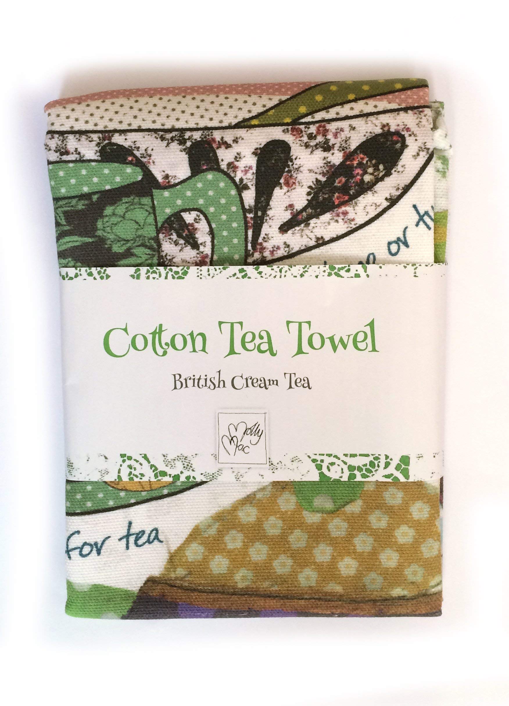 MollyMac | British Cream Tea Dish Towel | Decorative Bar Towel | Soft Absorbent Dish Cloth | Kitchen Decor | Gift for Dinner Party Birthday New Home | Made in UK | 28”x18” 100% Cotton Tea Towel