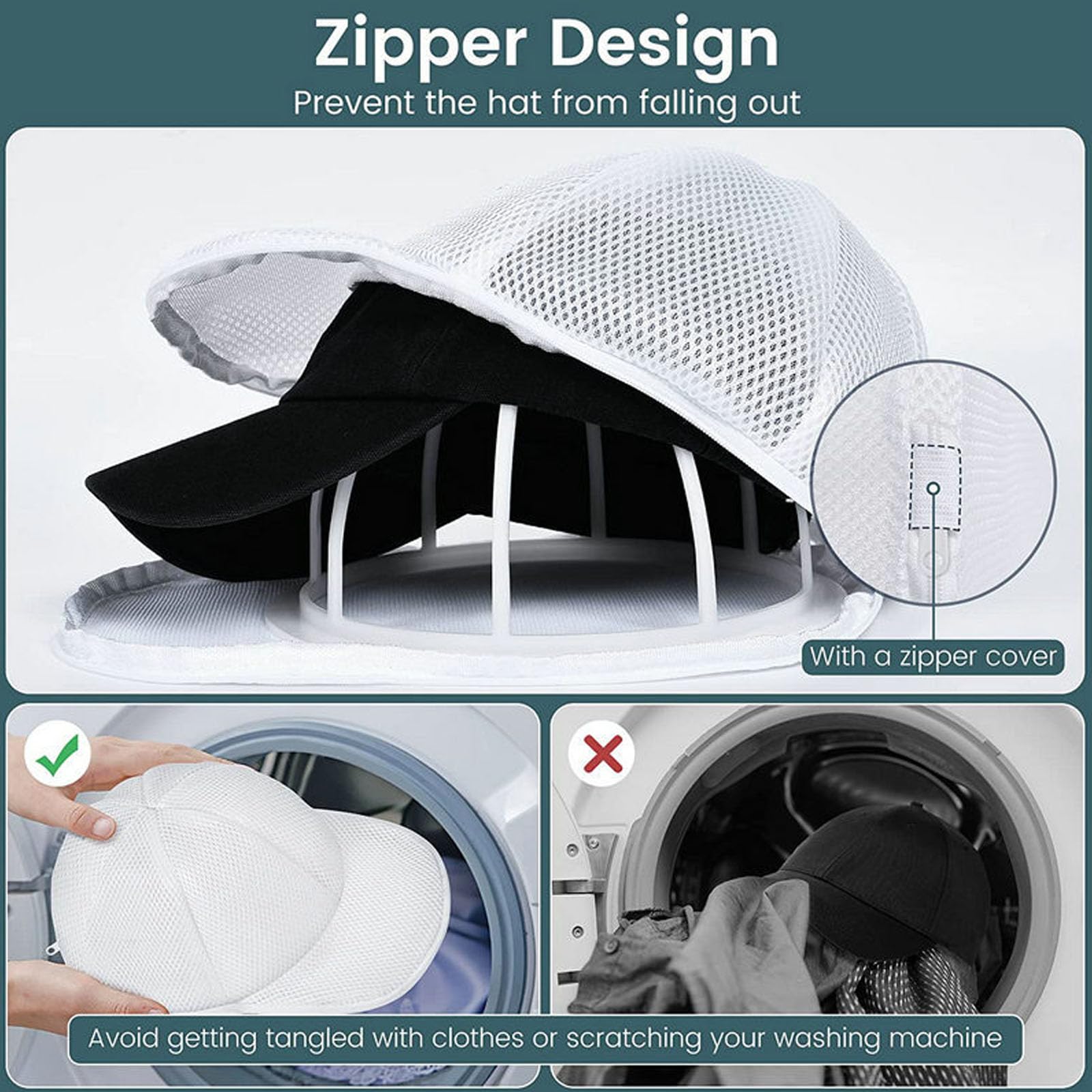 LARDERGO Hat Washer for Baseball Caps, Cap Washer with Mesh Bags, Hat Cleaner for Baseball Caps, for Washing Machine