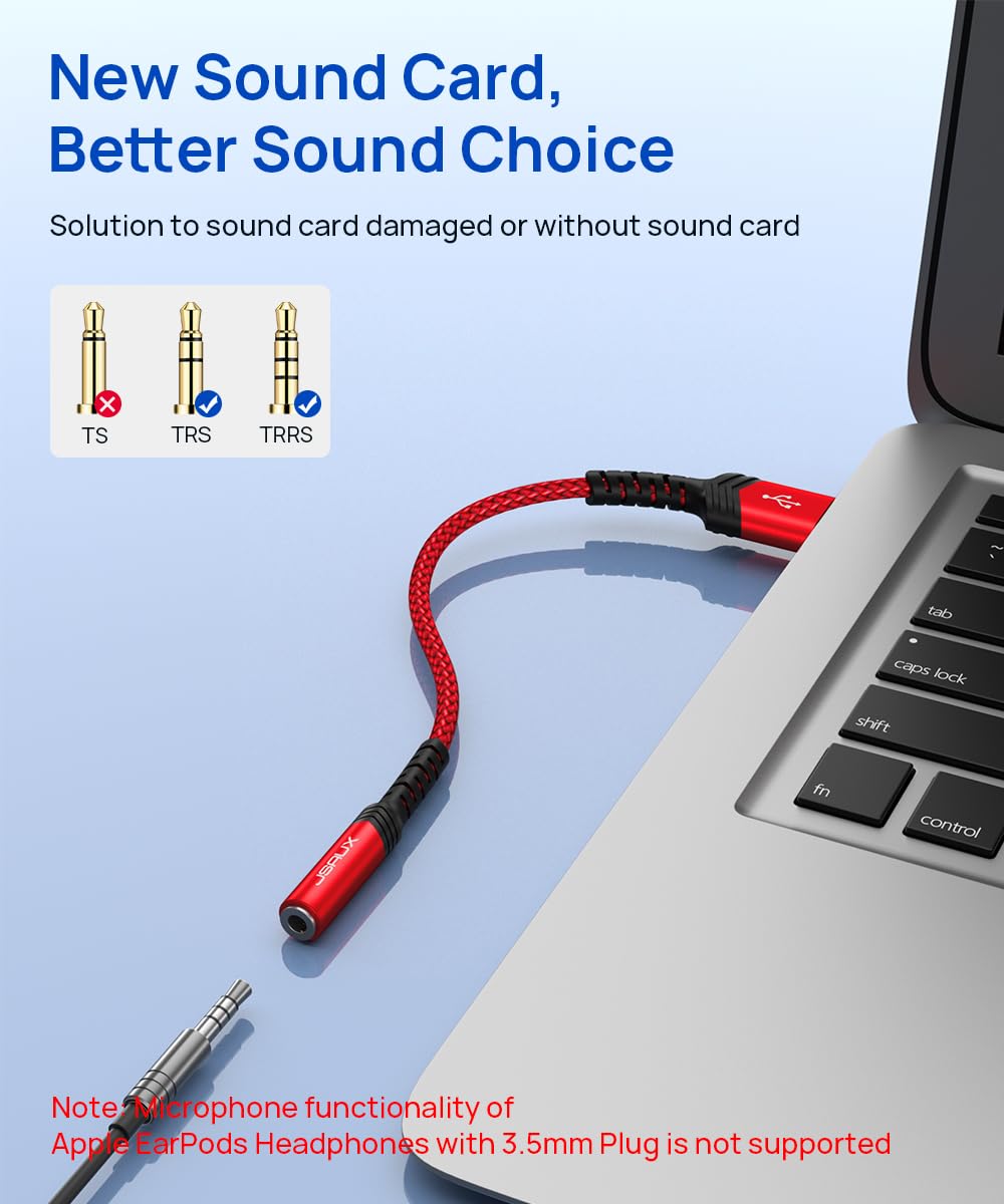 JSAUX USB to 3.5mm Jack Audio Adapter,USB to Audio Jack Adapter Headset,USB-A to 3.5mm TRRS 4-Pole Female, External Stereo Sound Card for Headphone, Mac, PS4, PC, Laptop, Desktops and More -Grey/0.6FT