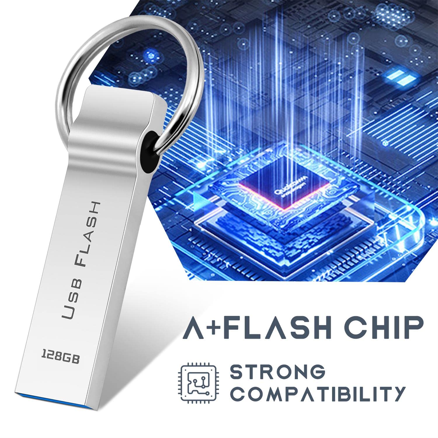 USB Flash Drive 128 GB, blesswed USB Drive Thumb Drive Metal Memory Stick Waterproof Jump Drive Portable Flash Drive for PC Laptop Computer (128GB)