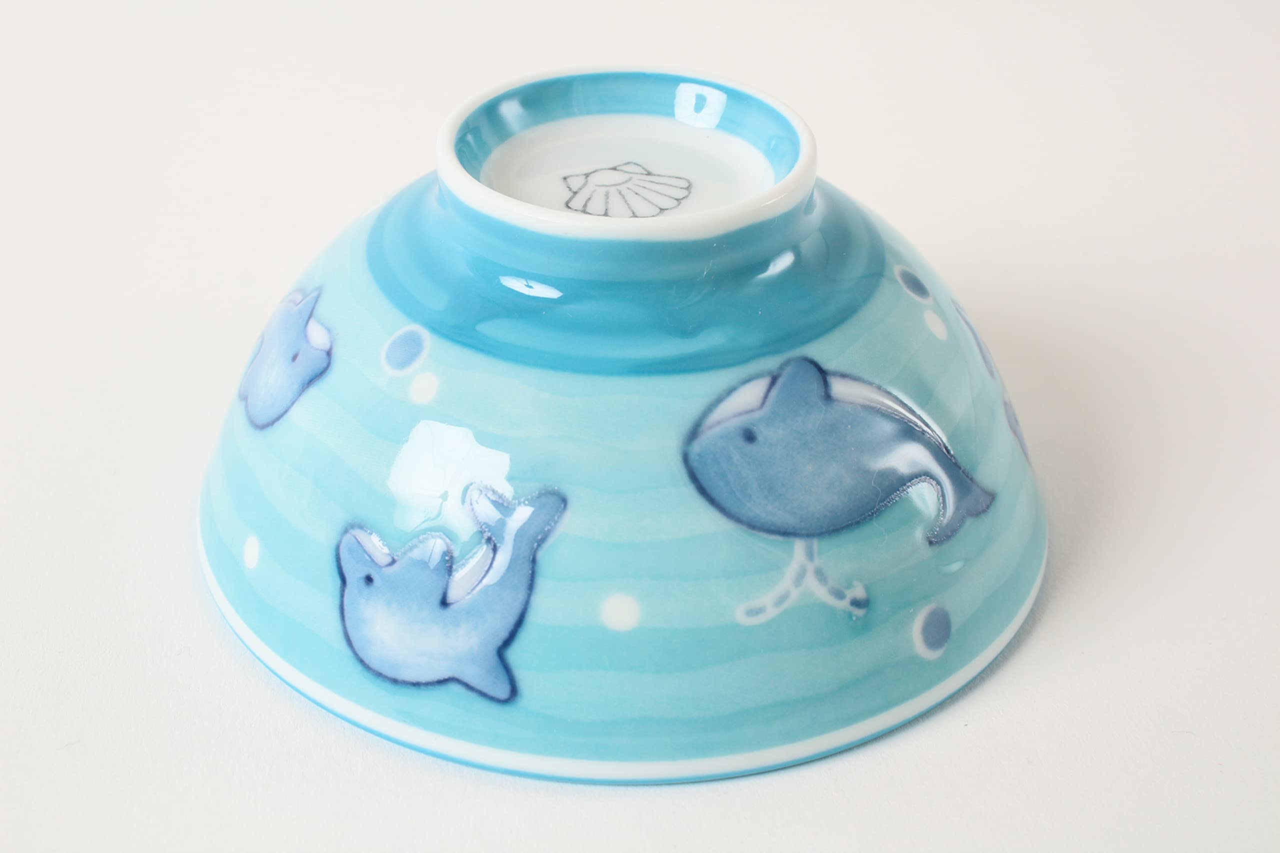 Mino ware Japanese Ceramics Kids Rice Bowl made in Japan (Japan Import) Dolphine & Whale Blue MIC014