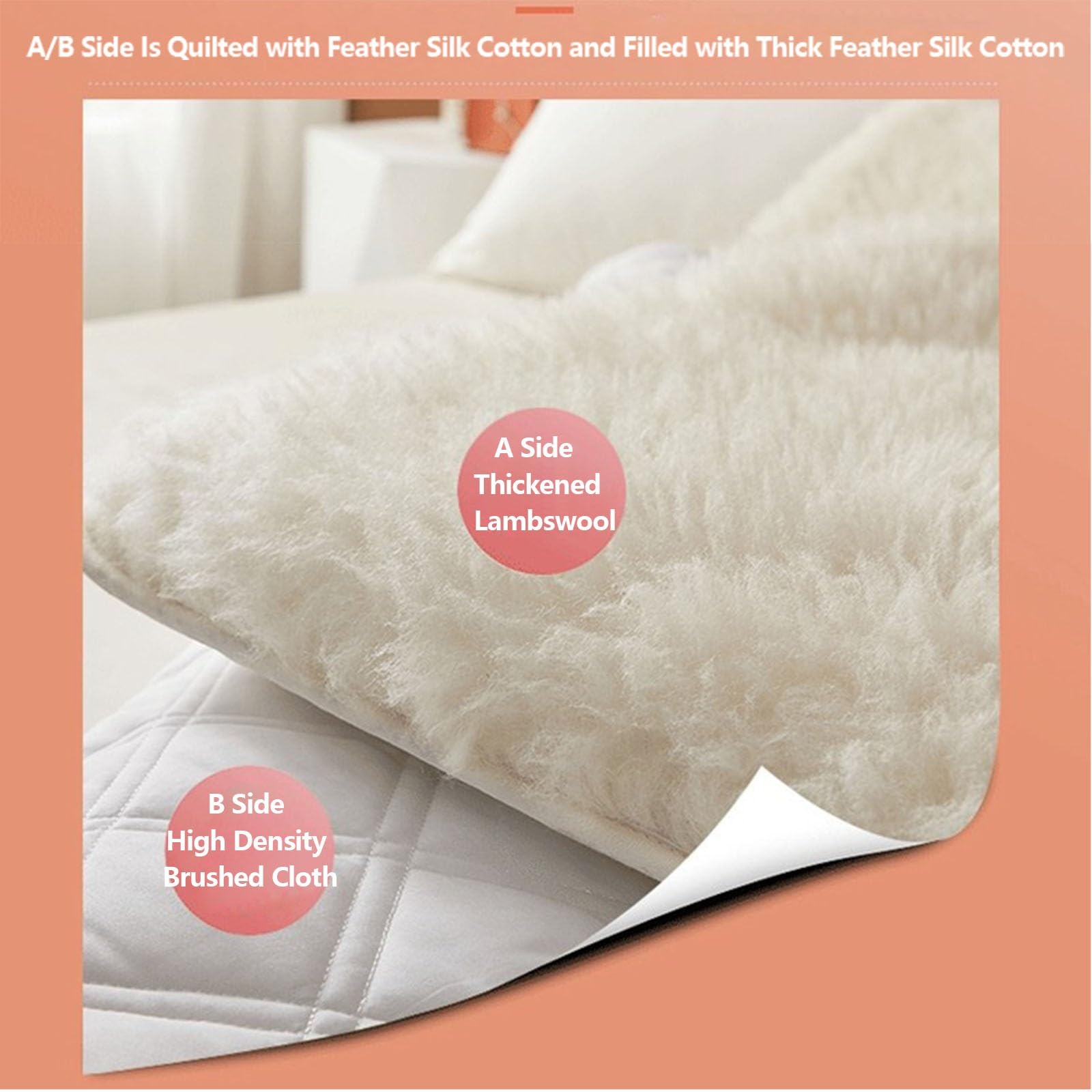 Wool Fleece Fitted Mattress Cover Pad with Straps - Breathable Lamb Folding Wool Mattress Protector Pure Wool Bed Topper Pure White Mattress(59 * 79")