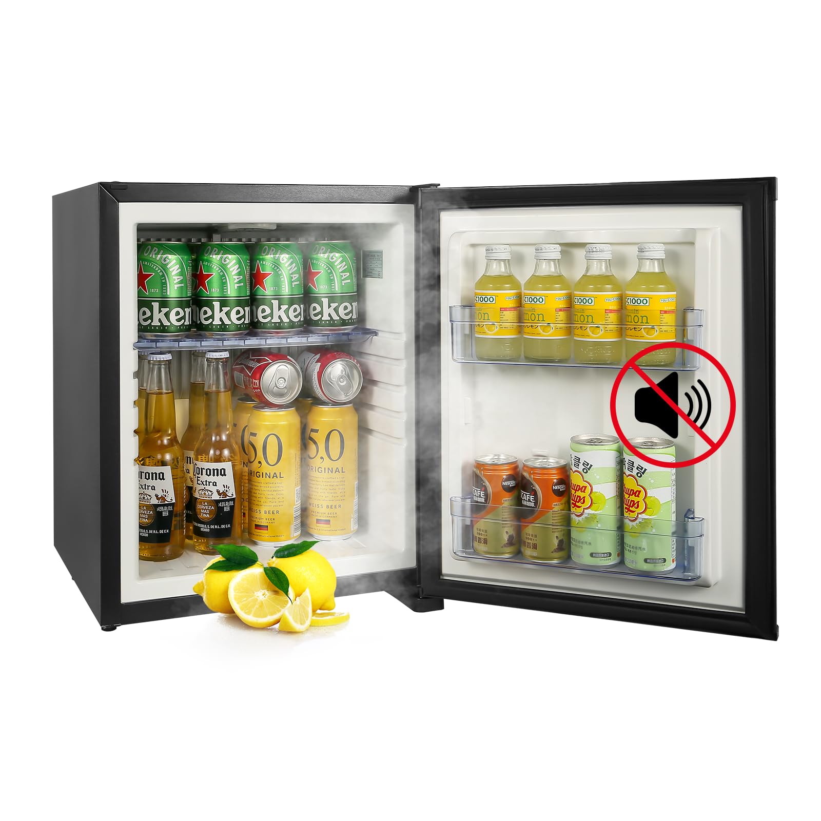 HIPOPLLER Compact Refrigerator, 1.07 cu.ft 110V Quiet Mini Fridge, Reversible Door with Lock, Energy Efficient Beverage Cooler for Bedroom Dorm RV Hotel Office, Black