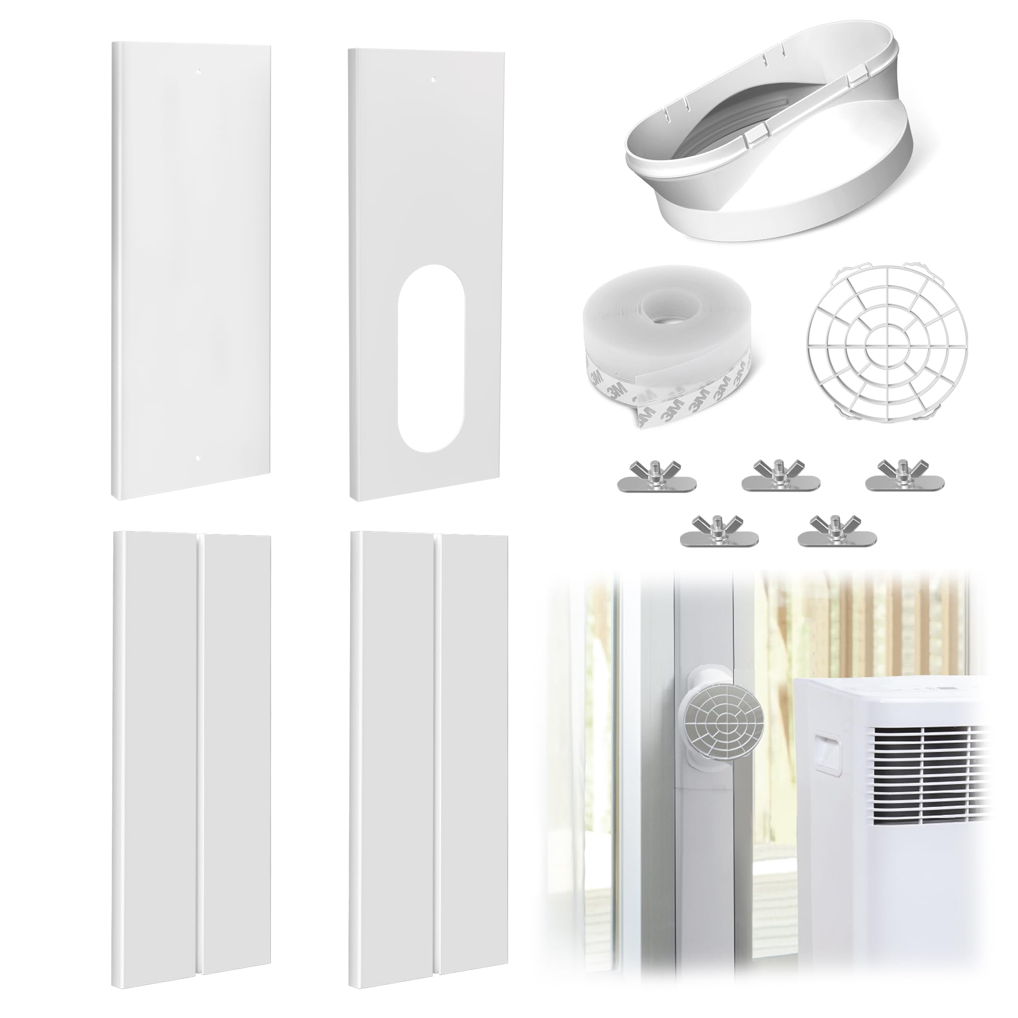 Portable Air Conditioner Window Vent Kit, Universal PVC Portable AC Window Seal with 4 Panel(16.9β to 63β) Suit for For 5.9'' Diameter Portable AC Exhaust Hose, for Horizontal&Vertical