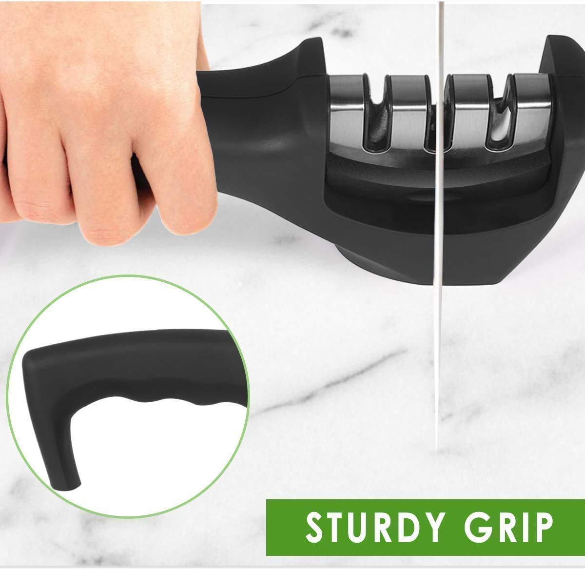 Knife Sharpener, 3 Stage Knife Sharpening Tool Helps Repair Restore and Polish Blades (Red)