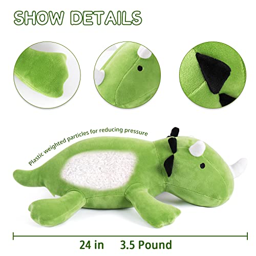 Philicoco 3.5 lbs Weighted Dinosaur Plush, Dino Weighted Plush Animal Dinosaur Stuffed Throw Pillow(Green Dino 26" 3.5 lbs)
