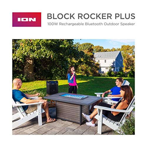 ION Block Rocker Plus - 100W Bluetooth Outdoor Speaker with Rechargeable Battery, Karaoke Microphone, Radio, Wheels, Telescopic Handle & USB Charging
