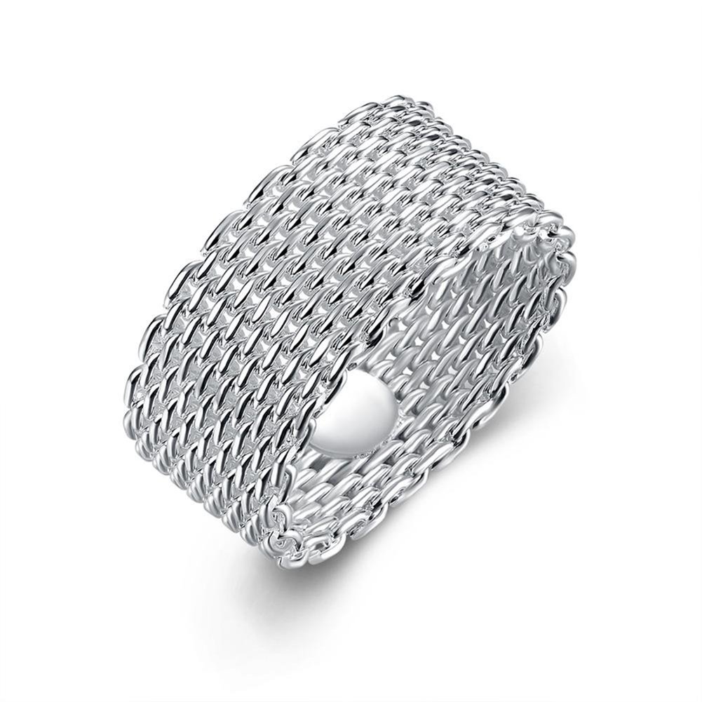 JAJAFOOK 925 Sterling Silver Plated Fashion Woven Braided Mesh Ring Wedding Band Rings for Women