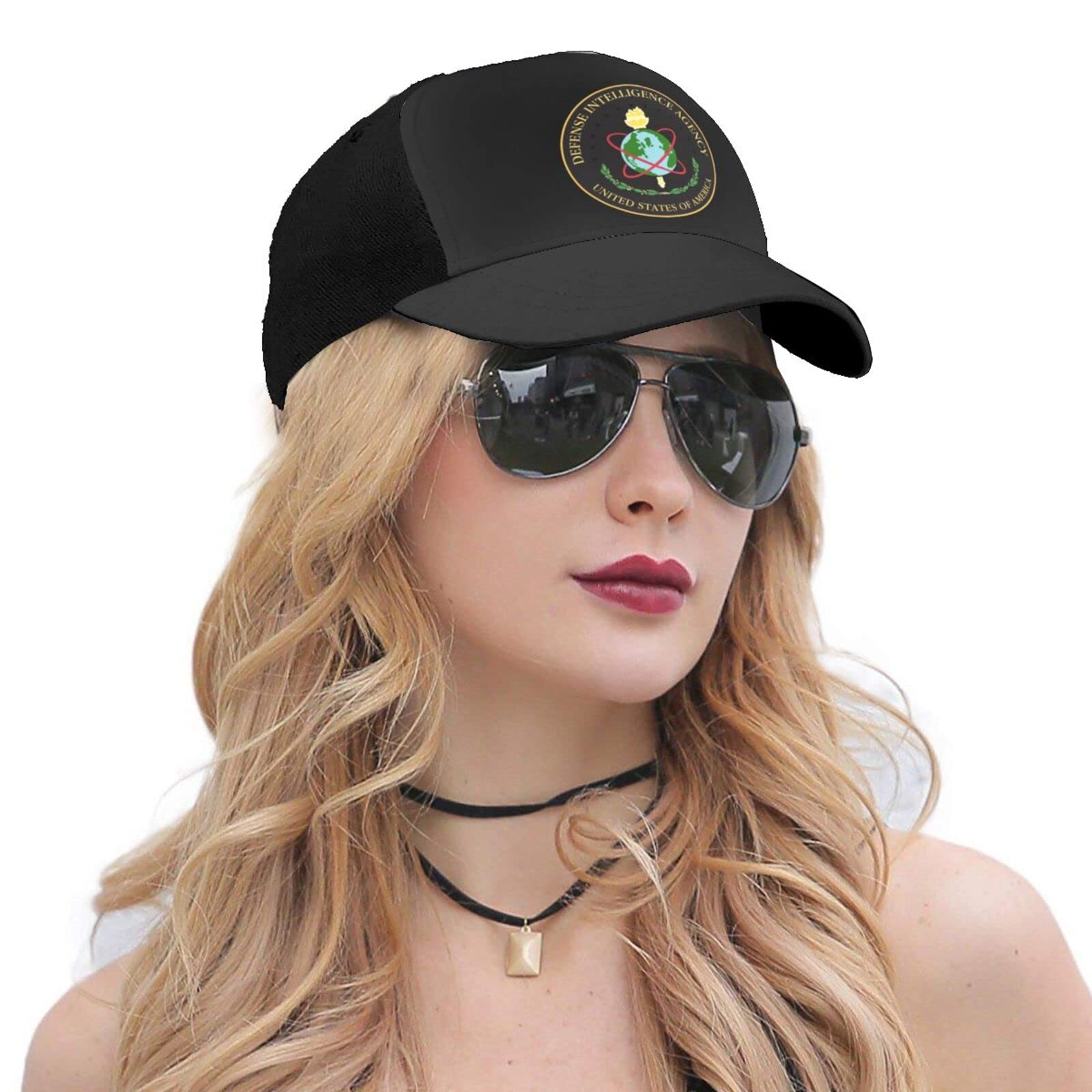 POOEDSO Defense Intelligence Agency Black Baseball Cap for Men Women Adjustable Splicing Duck Tongue Hat Outdoor Dad Caps
