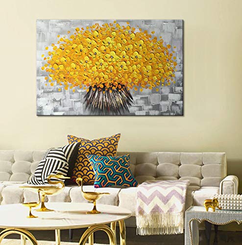 Huge Hand Painted Oil Painting Modern Textured Yellow Flower Wall Art Modern Abstract Floral Artwork