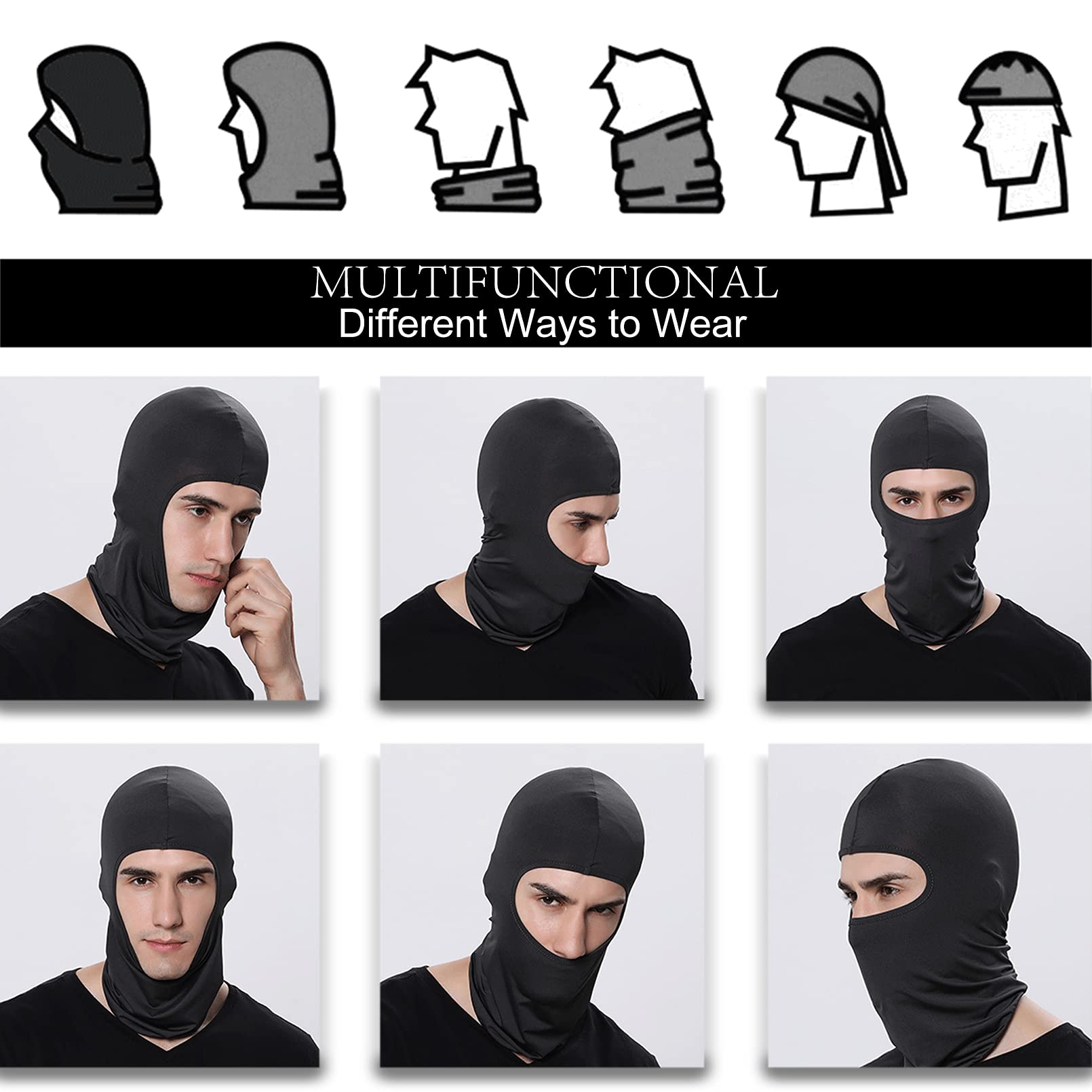 JANSONG Pack of 2 Balaclava Ski Mask Face Hat for Men Women Windproof Breathable Outdoor Airsoft Motorcycle Sun Black Riding Snowboarding Running