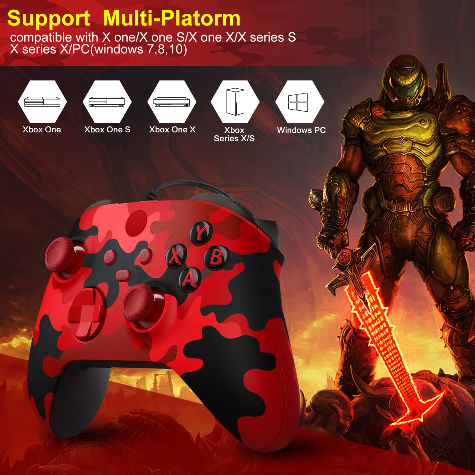 Replacement for Xbox One Controller Wired Compatible with Xbox One/Series/Windows, Xbox Series x/s Controller Wired with Custom Mapping&Share Button