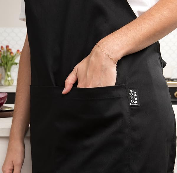 Pookie Home Premium Plain Aprons for Women with Pockets, Color Kitchen Aprons for Cooking- Water/Stain Resistant Chefs Apron