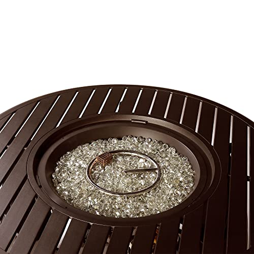 Round 44 in. x 44 in. Aluminum Propane Fire Pit Table with Glass Beads, Two Covers, Lid, 57,000 BTUs in Brown Finish
