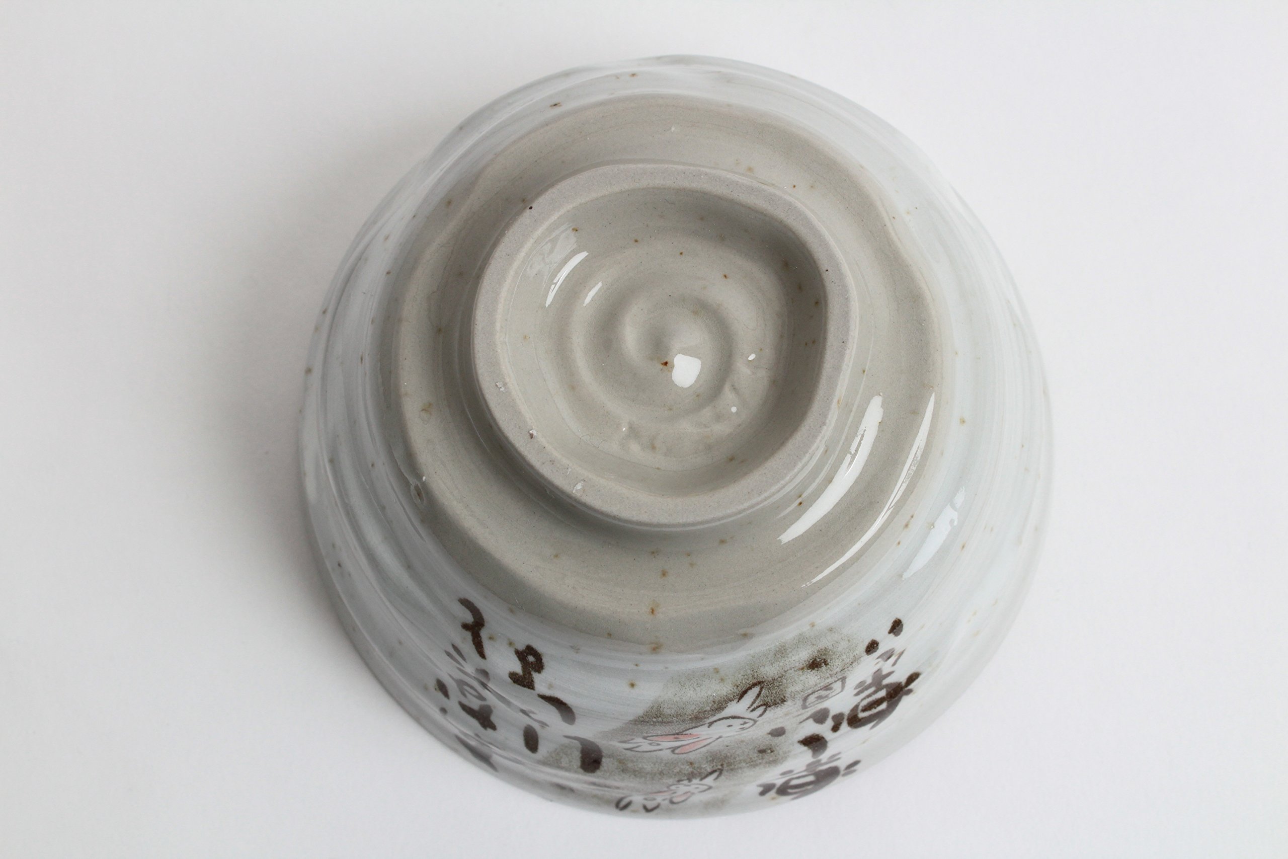 Mino ware Japanese Pottery Rice Bowl Running Rabbits Gray Sanaegama made in Japan (Japan Import) KSC002