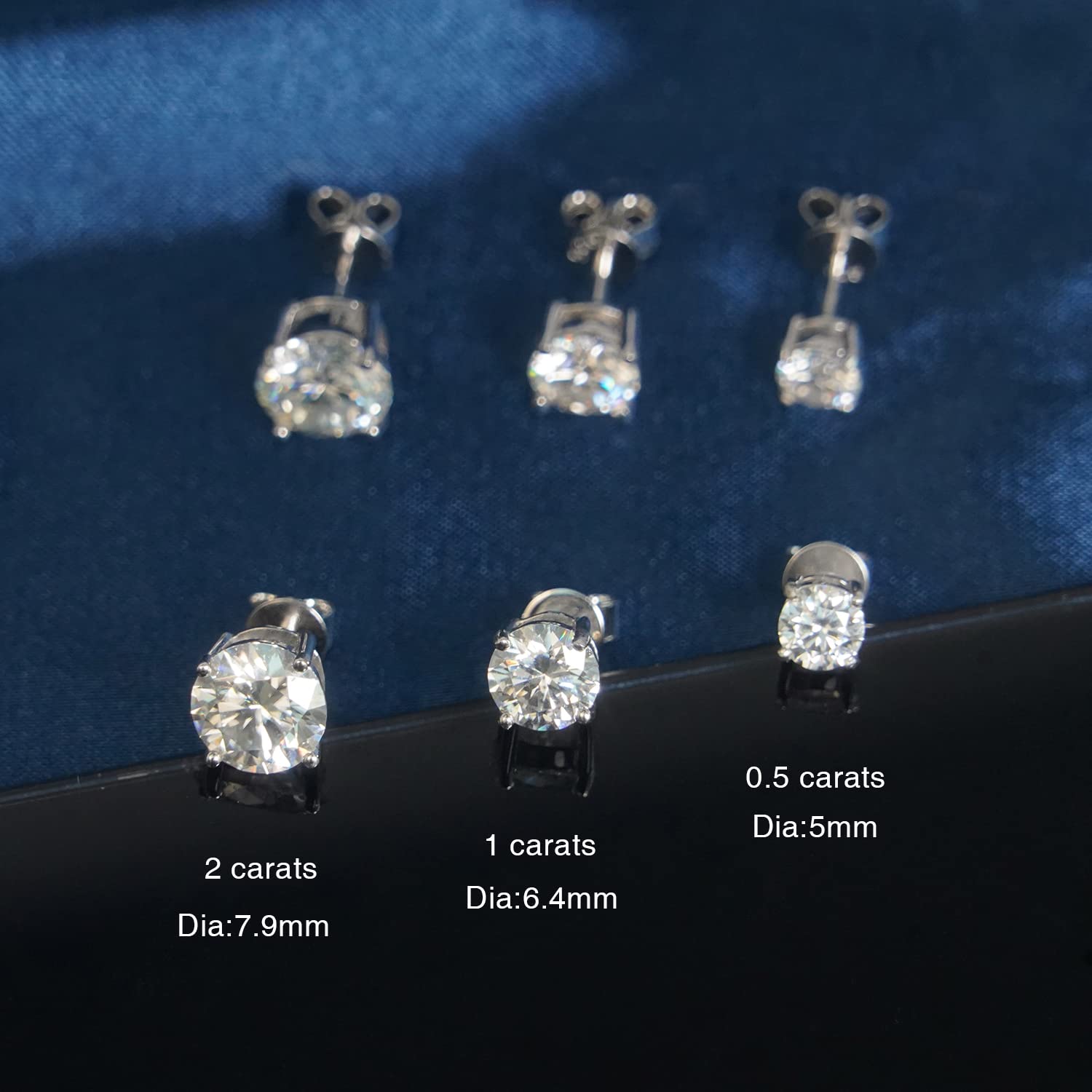 PN Moissanite Stud Earrings, 0.5ct-2ct DF Color Brilliant Round Cut Lab Created Diamond Earrings