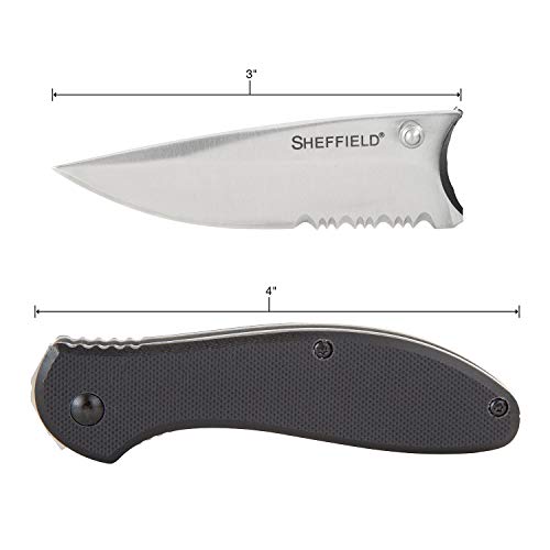Sheffield 12164 Berda Assisted Open Knife, 3 Inch Blade EDC Knife, for Survival Gear, Self Defense, and More, G10 Handle, Partially Serrated