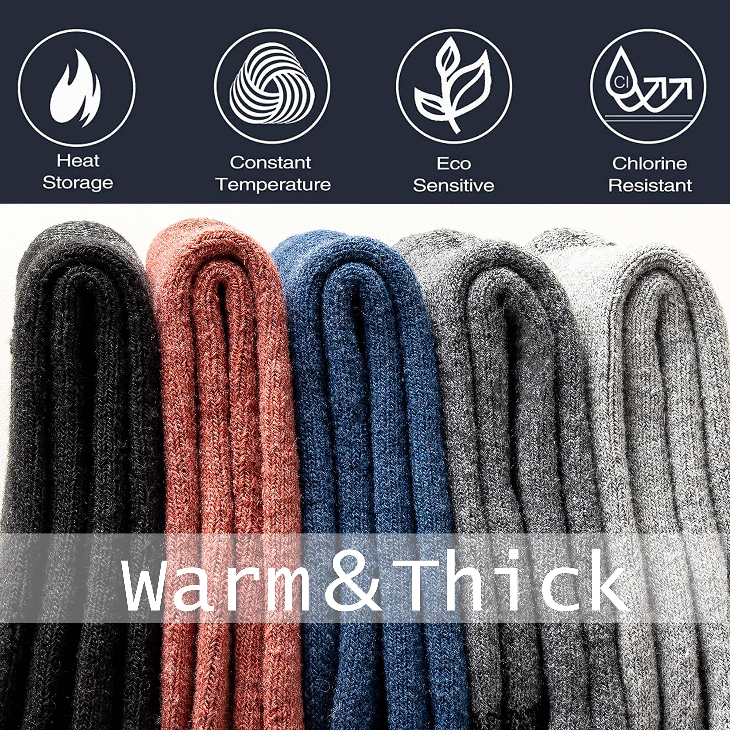 Marchare Merino Wool Socks Thermal Hiking Crew Socks With Cusioned Winter Warm Socks For Men Black/Red/Navy 3 Pack 6-10