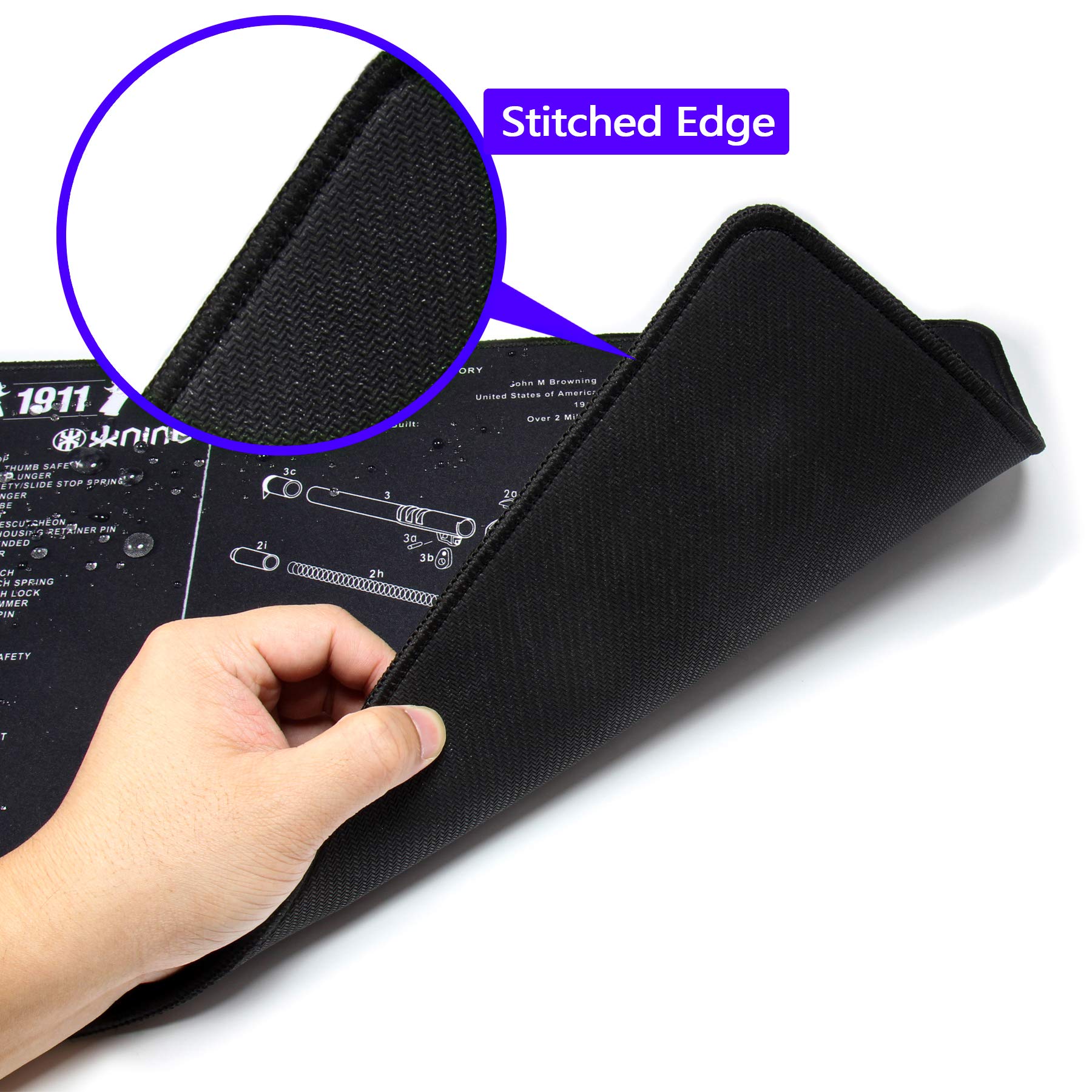 KNINE OUTDOORS Non-Slip Handgun Cleaning Mat Detailed Pistol Diagram & Assembly Instructions Thick & Durable Oil Resistant & Waterproof Rubber Material Protective Mat, 17”x11”, 2 Pack, (1911)