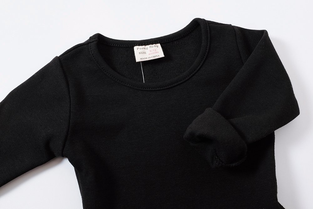 Infant Toddler Baby Girls Dress Pink Ruffle Long Sleeves Cotton (6-9m, Black)
