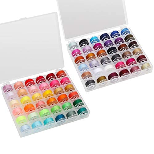 WIWAPLEX 72 Pcs Prewound Bobbins Sewing Threads Standard Size and Assorted Colors Thread Bobbins with Bobbin Case for Brother/Babylock/Janome/Elna/Singer Embroidery Machine (72 Colors)