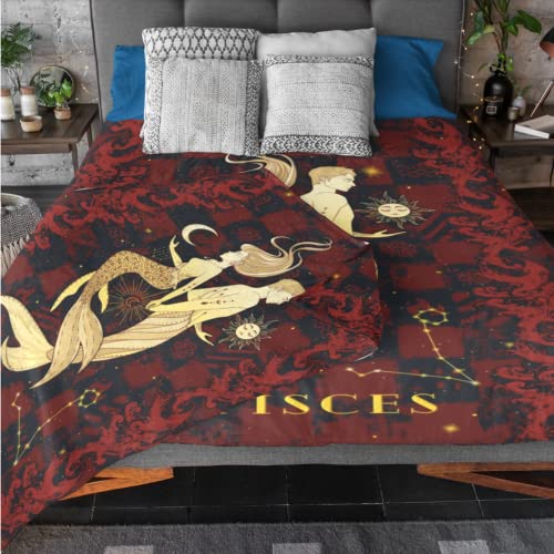 ZEWASIIL Constellation Pisces Throw Blanket 60"X50" Flannel Zodiac Sign for Couch Bed Sofa Travelling Camping for Kids Adults