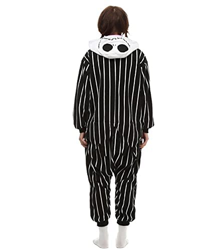Jack Skellington Costume Onesie Adult Nightmare Cosplay Halloween Christmas Stripe Pajama Jumpsuit (US, Alpha, Medium, Regular, Regular, Stripe)