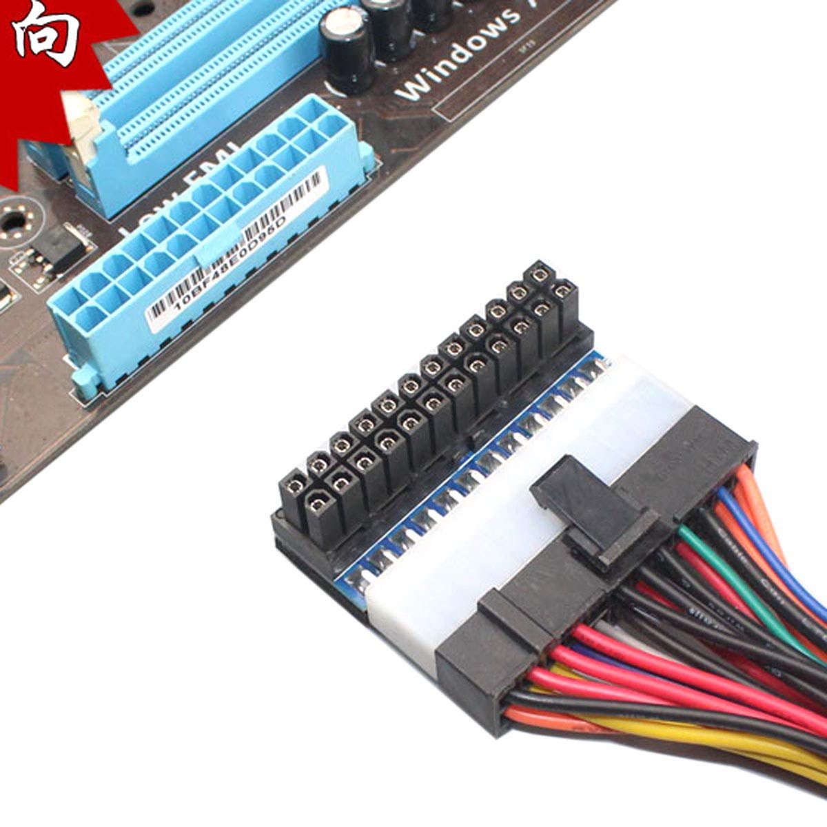 JSER ATX 24Pin Female to 24pin Male 90 Degree Power Adapter Compatible for Mainboard Motherboard Desktops PC Supply