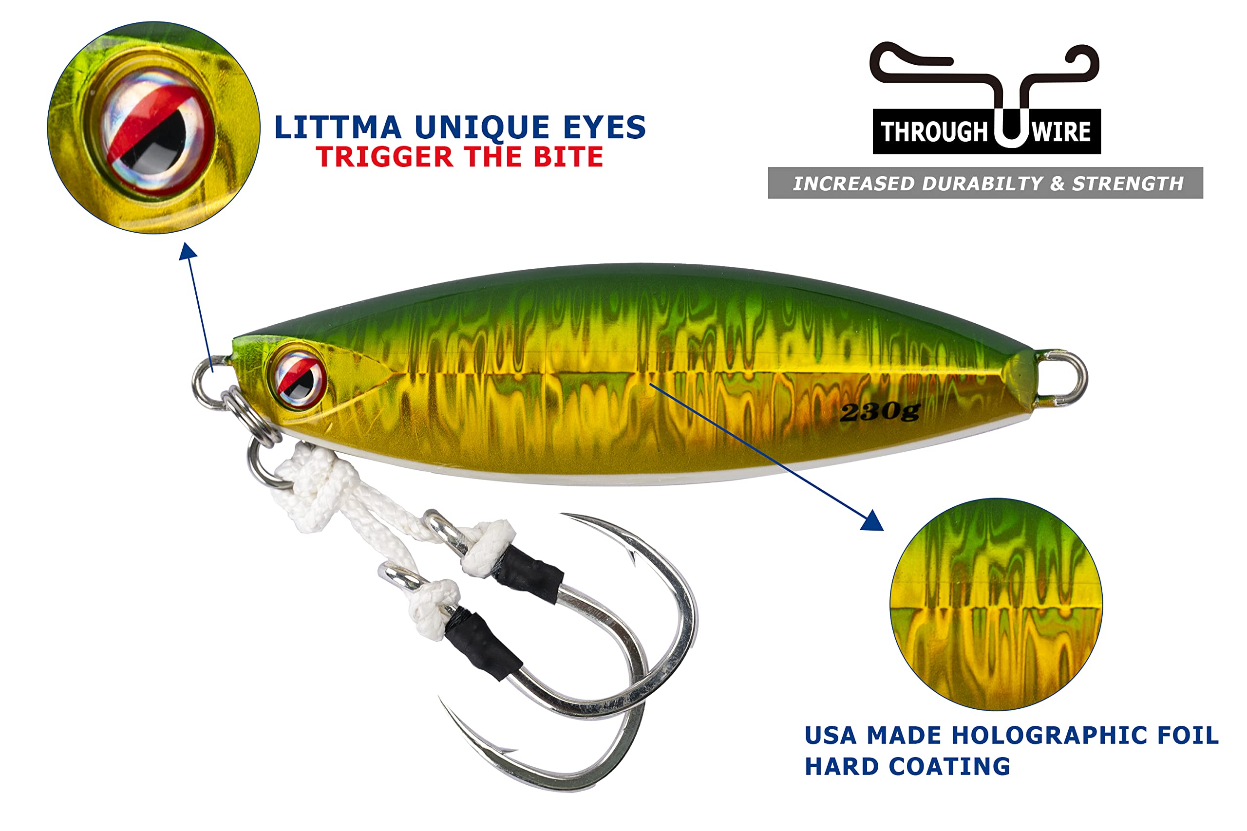LITTMA Slow Pitch Jigs 160g 230g Flat Fall Jig Slow jigging Speed Jigging Metal Jigs with Assist Hooks Flatfall Jigs Color Glow