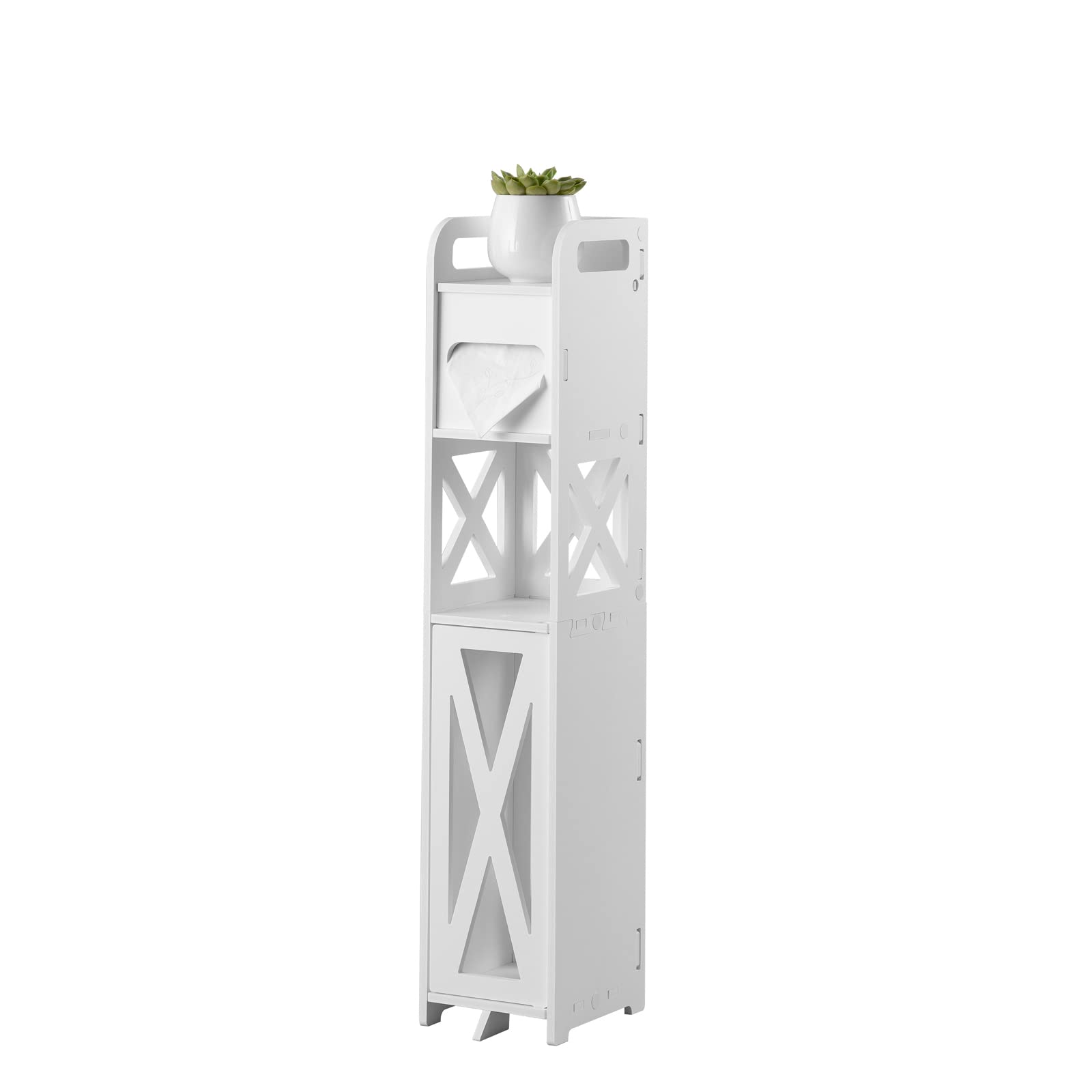 J JINXIAMU Small Bathroom Storage,Bathroom Storage Cabinet with Toilet Paper Holder Insert,Bathroom Stand for Small Space,White (30''H, Pure White)