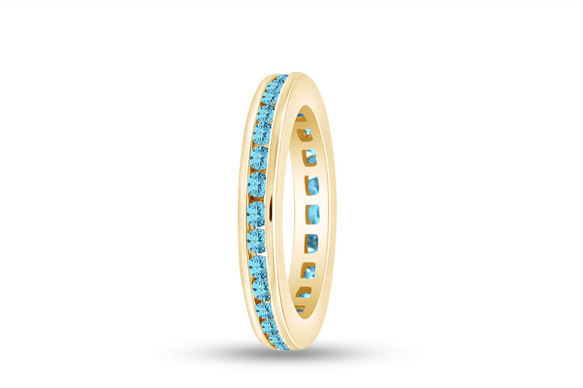 Jewel Zone US Simulated Aquamarine Stackable Eternity Band Ring in 14k Gold Over Sterling Silver