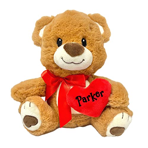 The Trendy Turtle Personalized Valentine's Day Brown Bear - Teddy Holding Heart Pillow Stuffed Animal Keepsake with Custom Name