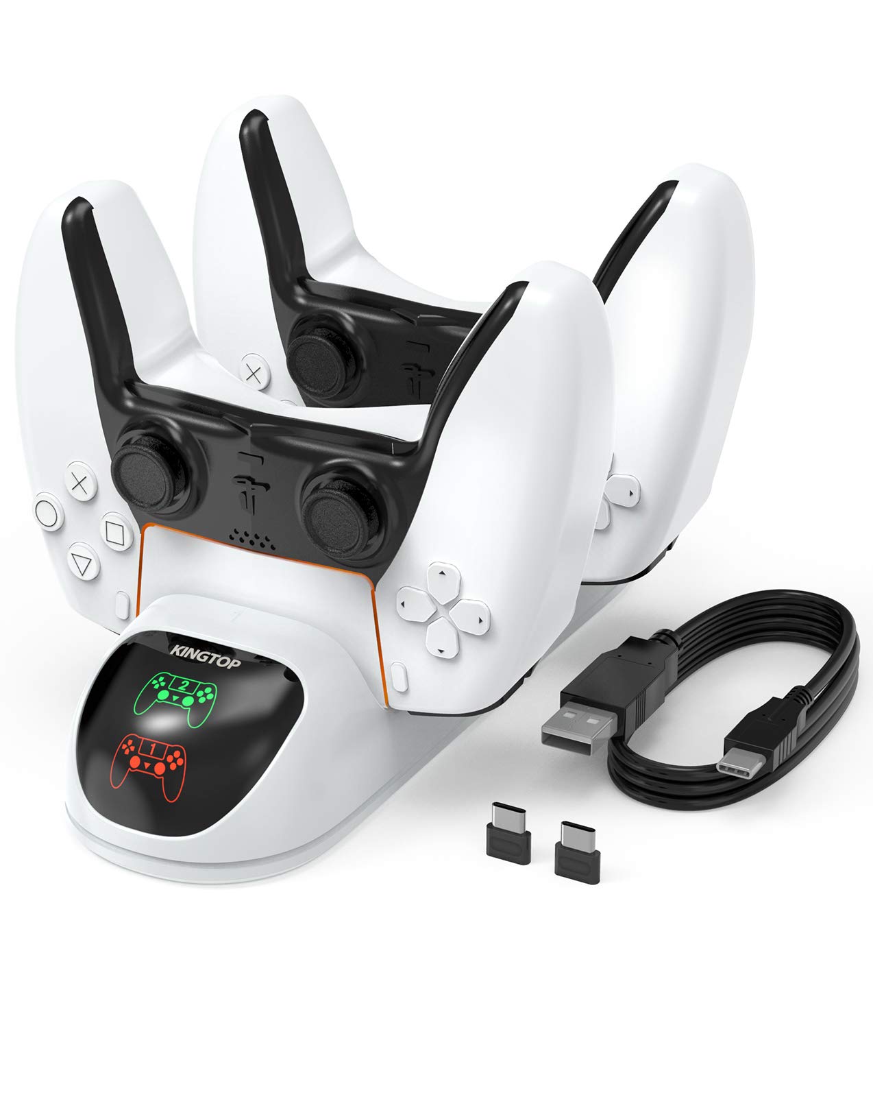 KINGTOP PS5 Controller Charging Station, PS5 Controller Charger with LED Charging Indicator Compatible with Sony Playstation 5/PS5 DualSense Wireless Controller(Cable Included)