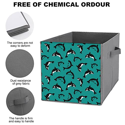 Whales Pattern Storage Bins Cubes Foldable Fabric Organizers with Handles Clothes Bag Book Box Toys Basket for Shelves Closet 10.6"