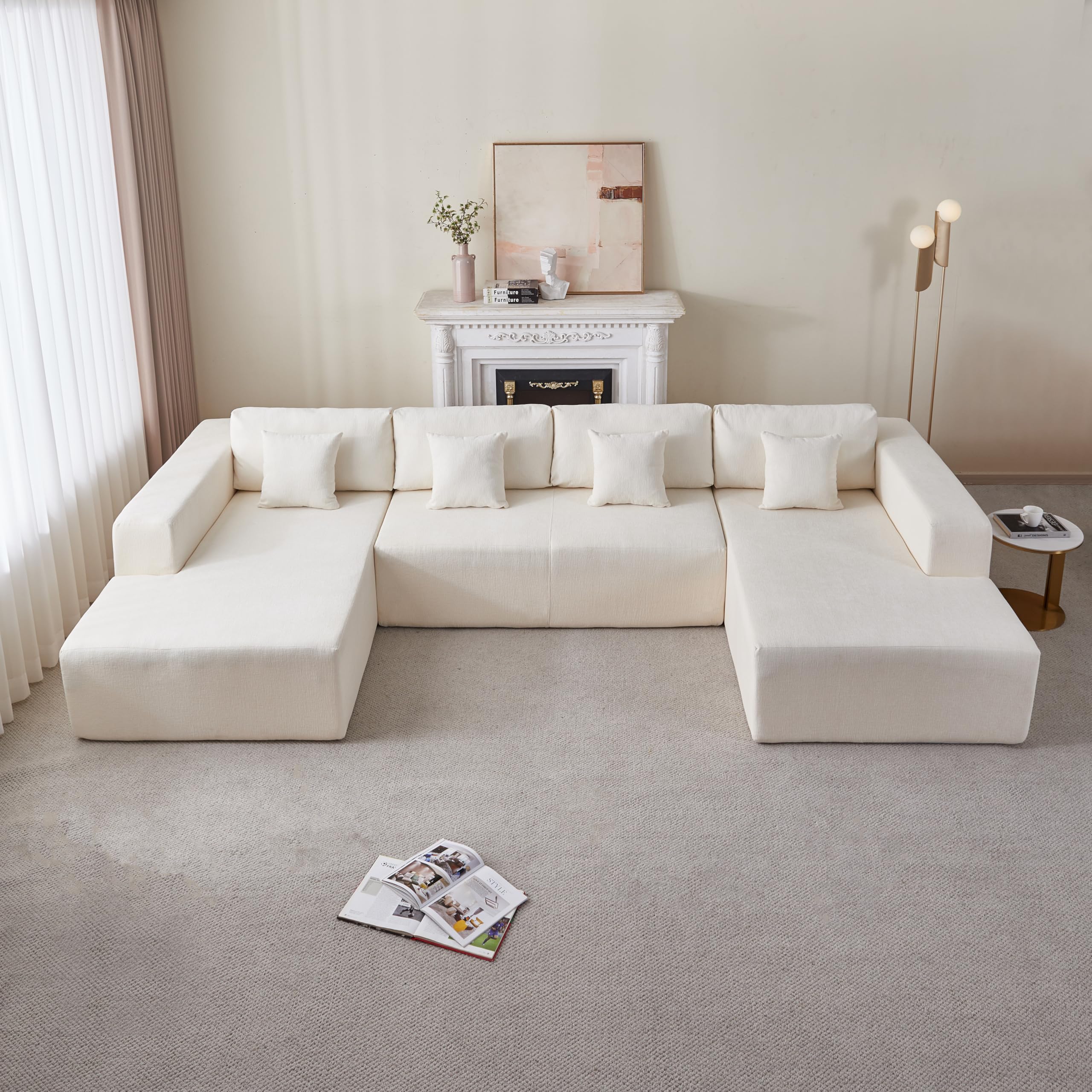 U-Shaped Modular Sectional Sofa - Oversized Convertible U Shaped Sofa Couch with Plush Cushions, Comfy Modular Sofa Couch for Living Room, Modern U Shaped Sectional Sofa (Beige)