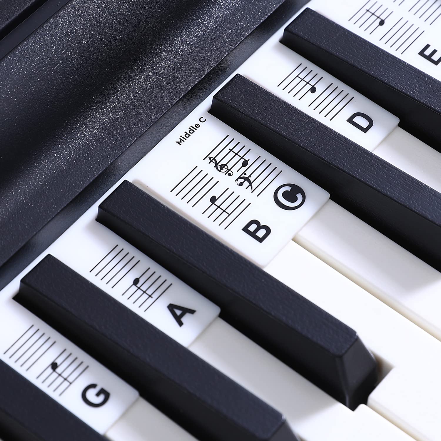 Piano Key Notes Guide for Beginners, [No Need Stick] Silicone Piano Keyboard Note Labels Overlay for Learning, Removable Piano Key Stickers for Full Size 88 Key & 61 Key Pianos(Classic Black)