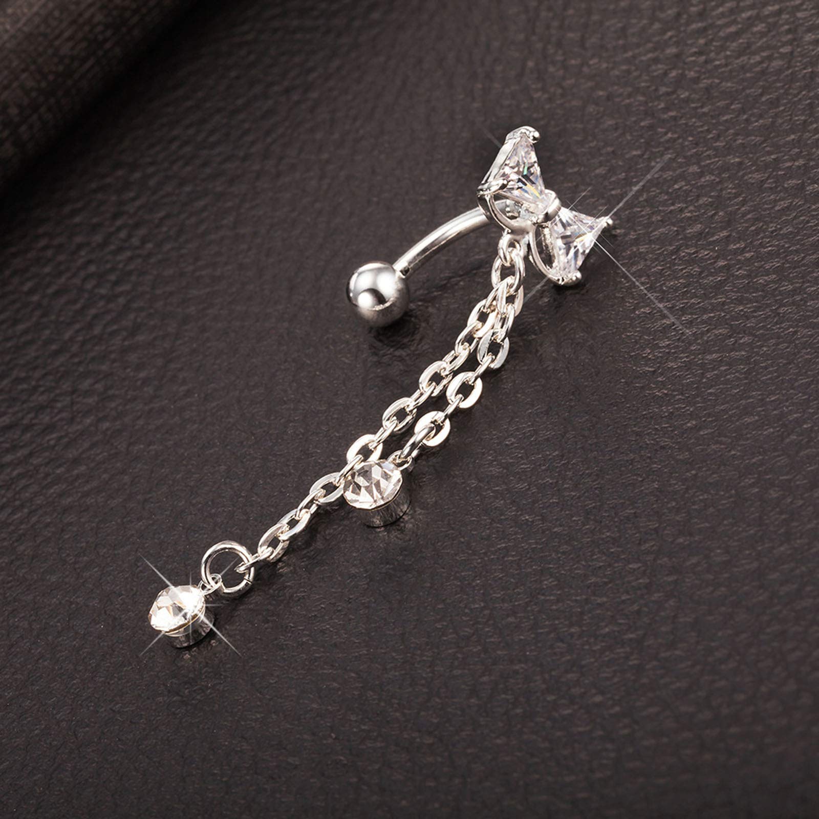 Kinsing 14G Reverse Dangle Bow Belly Button Ring Surgical Steel Bow Navel Ring for Women Body Piercing Jewelry